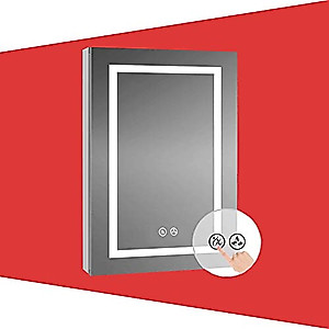 Blossom Recessed or Surface LED Mirror Lighted Medicine Cabinet with Lights, LED Medicine Cabinet with Defogger (20x32/Left Hinge)