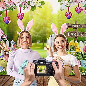 Easter Backdrop, Easter Bunny Photo Backdrops for Photography 7x5ft, Farmhouse Happy Easter Day Lily Tulips Back Drops Background for Pictures Spring Easter Party Decorations Banner Booth Props