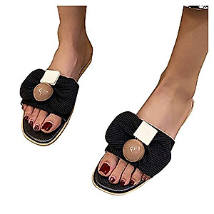 justHIGH Womens Flat Slide Sandals Open Toe Bowknot Espadrille Slip On Comfortable Cork Sandals