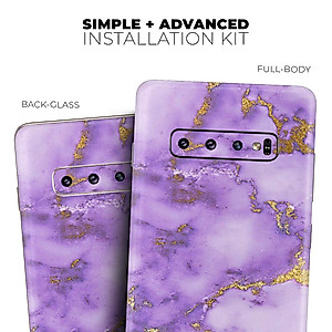 DesignSkinz Purple Marble & Digital Gold Foil V2 Protective Vinyl Decal Wrap Skin Cover Compatible with The Samsung Galaxy S20 (Screen Trim & Back Glass Skin)