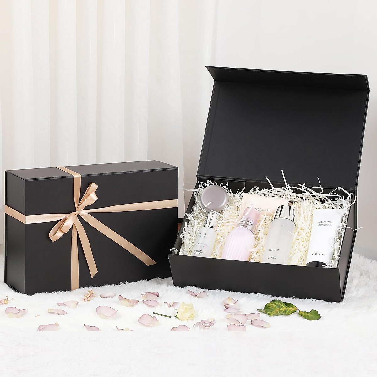 ELONG HOME Black Gift Box, 13"x 9"x 4" Large Gift Box with Ribbon and Magnetic Lid, DIY Paint/Writing Magnetic Gift Box for Small Business, Parties Apparel, Halloween and Christmas