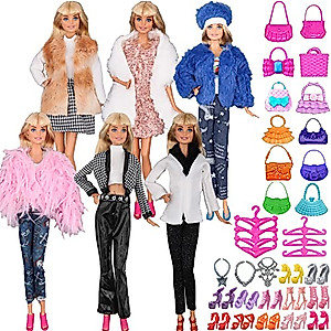 ZTWEDEN Doll Winter Coat Jacket Clothes and Accessories for 30cm Girl Doll with Doll Shoes Winter Tops Coat Jacket Jeans Dress Skirt T-Shirt Hat Hangers Necklaces Handbags for Girls Xmas Gift