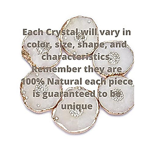 White Agate Stone Crystal Phone Grip Premium Phone Stand Druzy Quartz Healing Crystal Natural Gemstone with Gold Trim and Crystal Design Phone Grip Stand Mount Holder for Smart Phones and Tablet