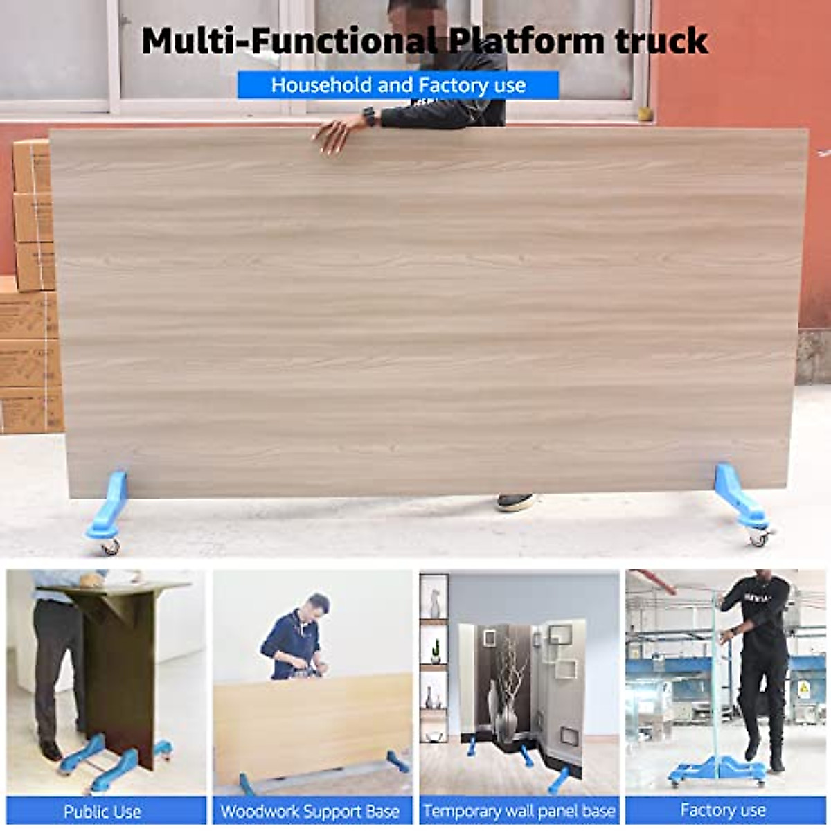 BESTOOL Panel Dolly, Door Dolly with Wheels, Adjustable Clamp Panel Cart Variable Transport and Stand Support 230 lb Capacity