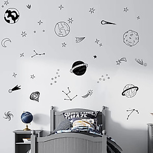 Outer Space Wall Decals Peel and Stick for Kids Girls, Vinyl Outer Space Planet Wall Stickers, Outer Space Wall Stickers for Boys Bedroom Nursery Kids Room