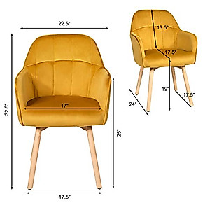 Giantex Modern Velvet Arm Dining Chairs Set of 2, Cute Chairs w/Solid Wood, Non-Slip Foot Pads, Comfortable Accent Leisure Chair for Living Room, Dining Room, Bedroom (2, Yellow)