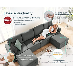 LINSY HOME Modular Sectional Sofa, Convertible U Shaped Sofa Couch with Storage, Memory Foam, Modular Sectionals with Ottomans, 6 Seat Sofa Couch with Chaise for Living Room, Dark Grey
