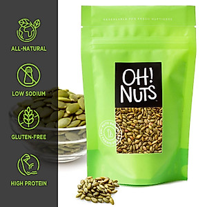 Oh! Nuts Roasted Unsalted Pumpkin Seeds -2lb | No Shell Pepitas Great for Healthy Snacking or Smoothie & Salad Toppings-32oz in Resealable Bulk Bag
