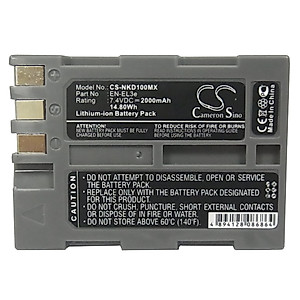 FYIOGXG Cameron Sino Battery for Nikon D100, D100 SLR, D200, D300, D300S, D50, D70, D700, D70s, D80, D90, D900, DSLR D700 PN:Nikon EN-EL3e 2000mAh / 14.80Wh