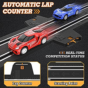 Slot Car Race Track Sets with 4 High-Speed Slot Cars, Battery or Electric Race Car Track for Boys and Kids, Dual Racing Game Lap Counter Circular Overpass Track, Gifts Toys for Boys Kids Age 6 7 8-12