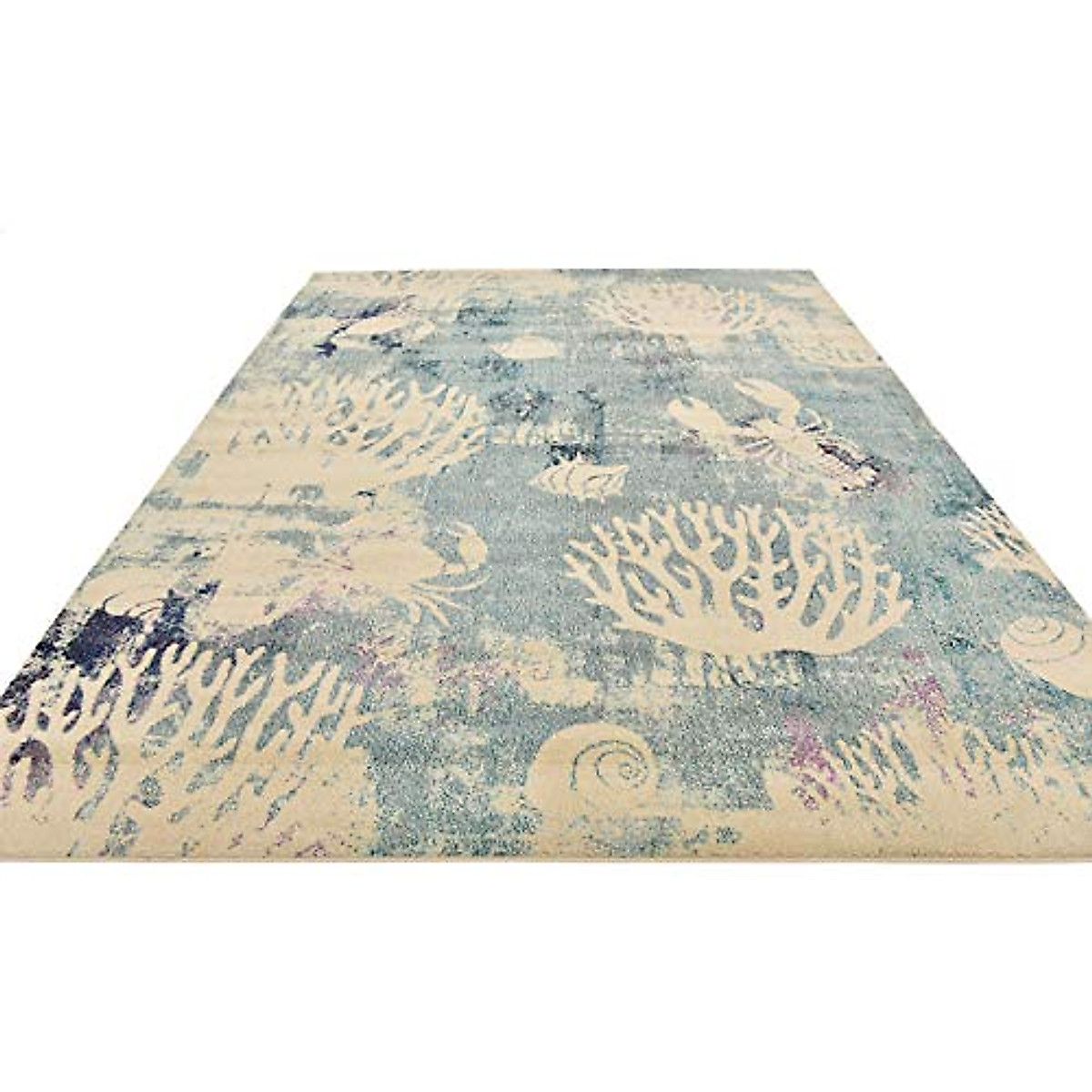 Unique Loom Positano Collection Coastal Modern Coral Lobster Shells Light Blue Area Rug (9' x 12')