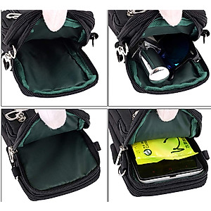 Women Nylon Cell Phone Purse Wallet Pouch Mini Crossbody Shoulder Bag Zip Handbag with Card Pocket (Black)