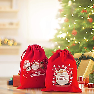 AllWenTo Christmas Gift Bags 5pcs of Flannel Small Bag with Drawstring Medium Size Good for Xmas Party Favors