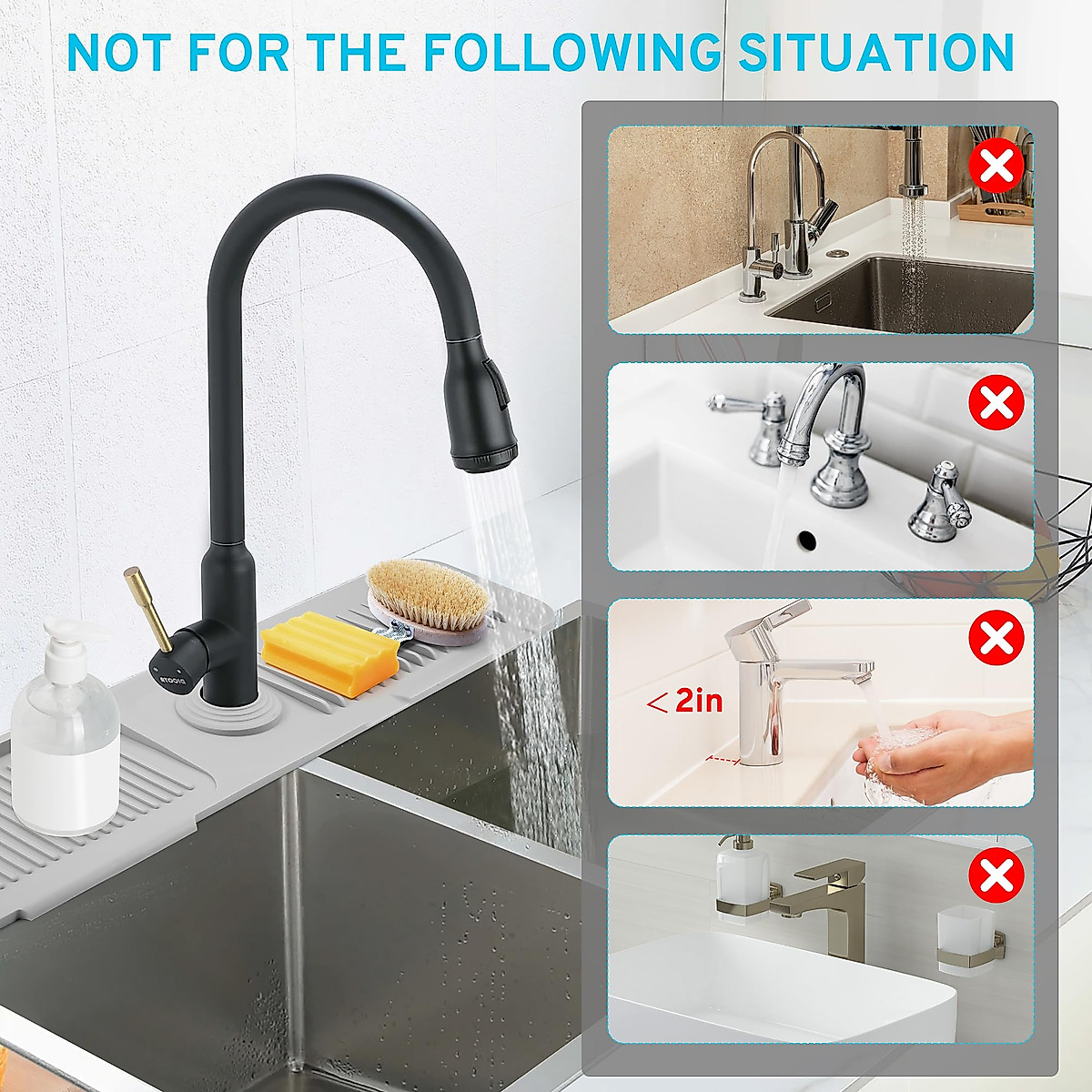 24 Inch Longer Kitchen Sink Splash Guard,Silicone Mat for Faucet 5° Slope Draining Mat for Kitchen Sink Faucet Drying Mat Drip Mat Protectors for Kitchen Sink(Grey 24.0" x 5.5")