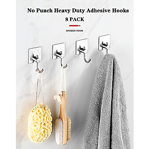 8 Pack Adhesive Hooks Heavy Duty Stainless Steel Black Wall Hooks Sticky Holder Waterproof Aluminum Towel Hooks for Hanging Coat Hat Key Clothes Closet Hook Wall Mount for Kitchen Bathroom Office