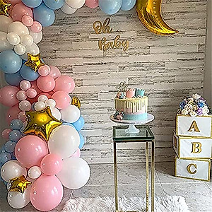 Gender Reveal Decorations Pastel Balloon Garland Arch Kits, 117PCS Blue And Pink White Gold Foil moon with twinkle twinkle little Star Gender Reveal Diy Baby Shower Balloons Party Supplies
