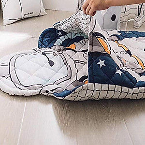 Eanpet Sleeping Bag Kids Toddler Nursery Cotton Quilted Slumber Bag Blue Nap Mat Sleep Blanket Soft Warm Boy Spaceman Printed Sleeping Sack Travel Sleepovers Astronauts with Pillow