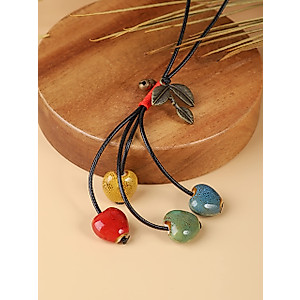 MINACHI Bohemian Leaf and Colorful Heart Shape Beads Lariat Necklace, Long Jewelry for Women