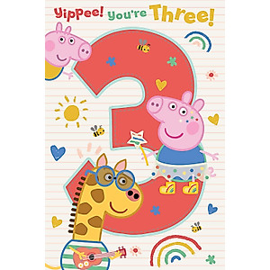 Danilo Promotions LTD Danilo Promotions Limited Official Peppa Pig Age 3 Birthday Card, Yippee! You're Three! multiple colours PG080,7x5 inch