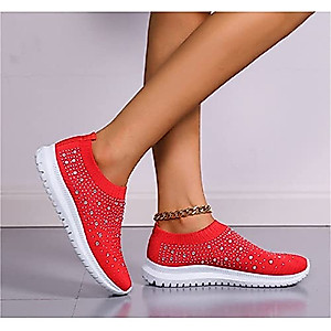 Women's Crystal Breathable Orthopedic Slip On Walking Shoes, Ultra-Light Breathable Arch Support Sneakers,Fashion Sneakers for Women,Orthopedic Shoes (Green, 10.5(43))