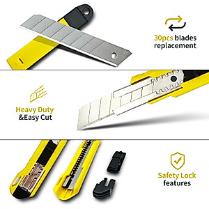 JIANGHUA 12-Pack Utility Knife, Box Cutter Retractable Razor Knife with 30PCS Extra Snap Off Blades, 18mm Wide Sharp Blade Cutter for Office, Home, Arts Crafts, Hobby