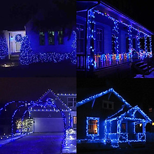 LJLNION 300 LED String Lights Outdoor Indoor, Extra Long 98.5FT Super Bright Christmas Lights, 8 Lighting Modes, Plug in Waterproof Fairy Lights for Holiday Wedding Party Bedroom Decorations (Blue)