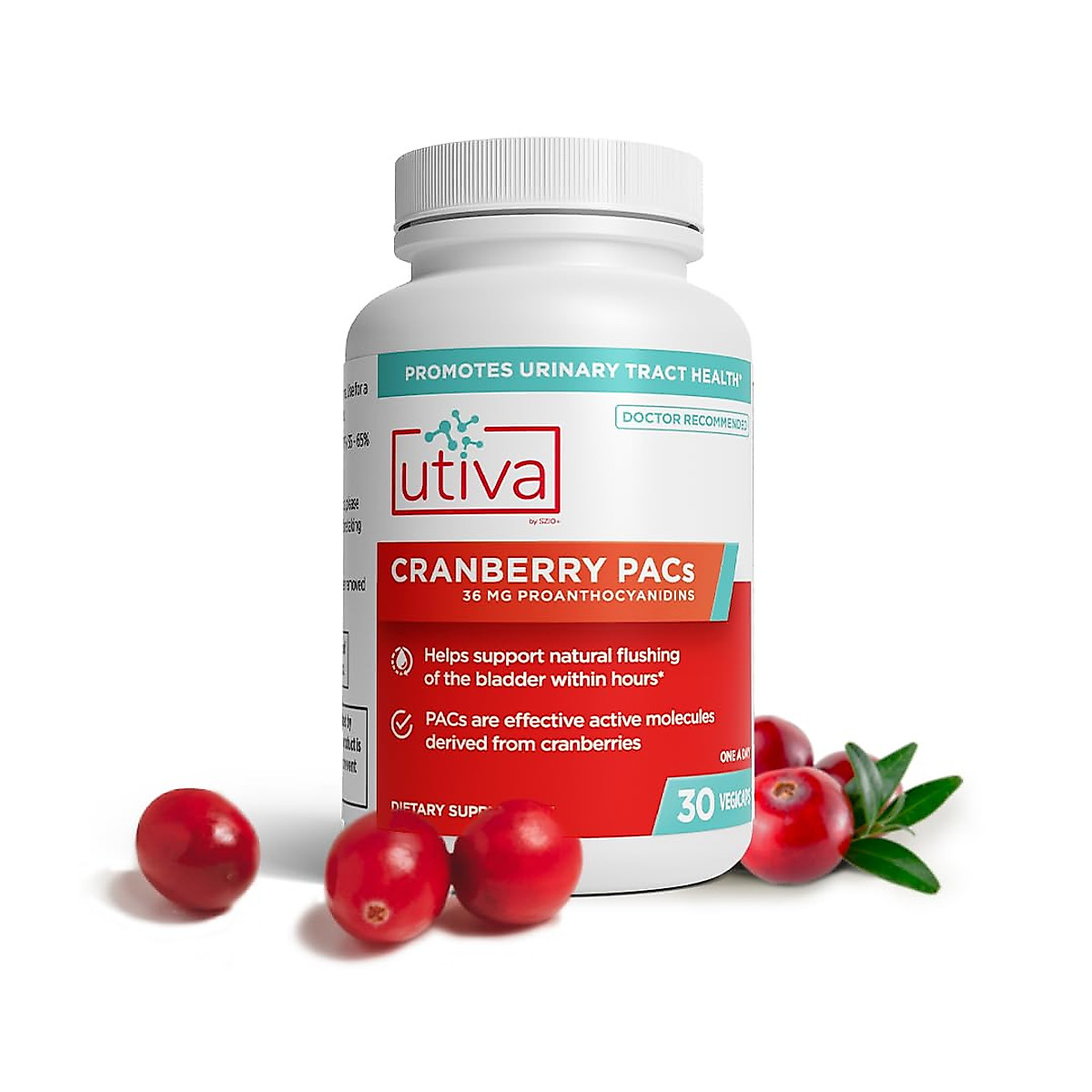 Utiva Cranberry PACs – Clinically Studied Ingredients 36mg PACs Extract - UTI Prevention for Women - Urinary Tract Health – Cranberry Supplement Pills for Bladder Health, 30 Vegi Capsules