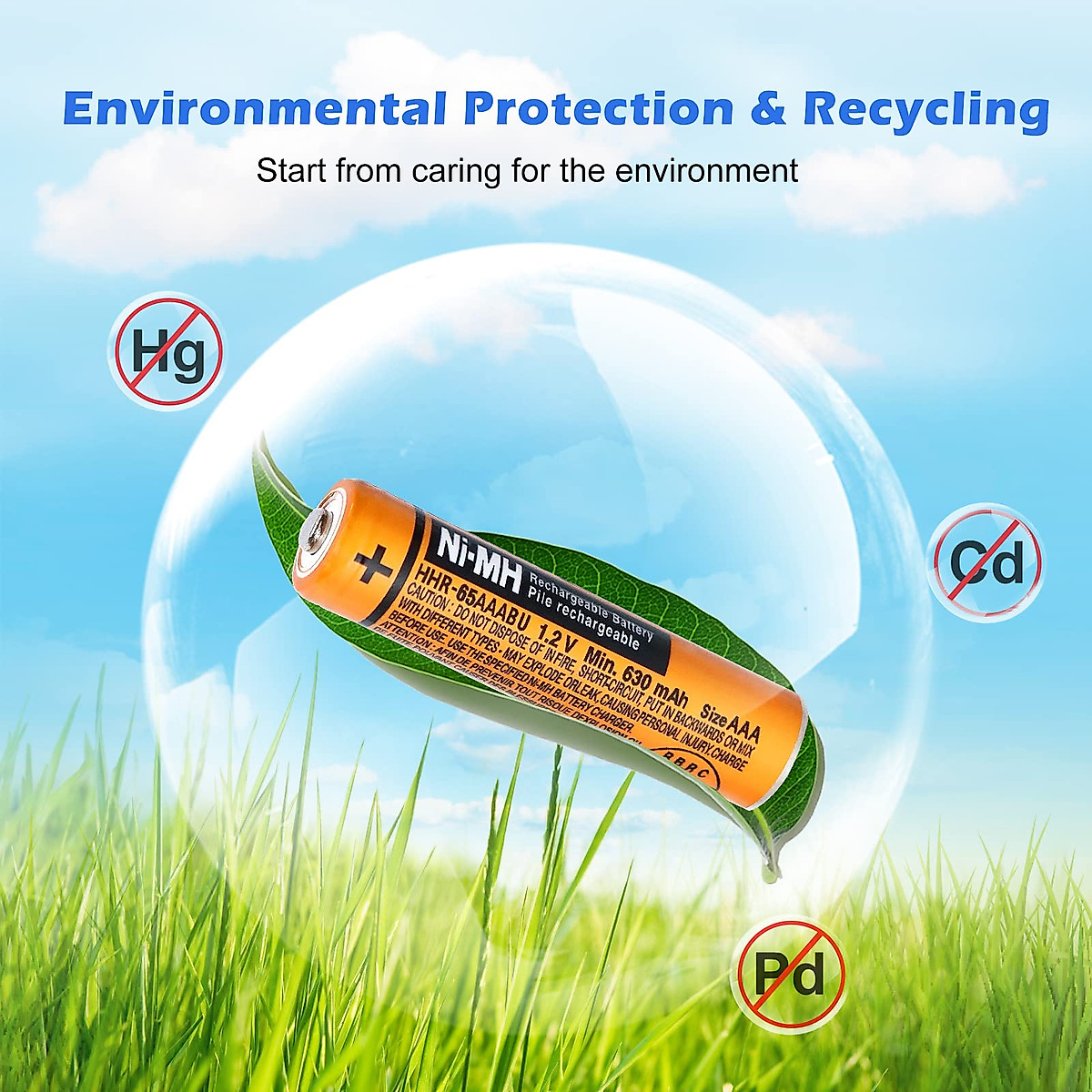 EOCIK HHR-65AAABU 630mAh NI-MH Rechargeable AAA Battery for Panasonic 1.2V AAA Rechargeable Battery for Cordless Phones (630-4pcs)