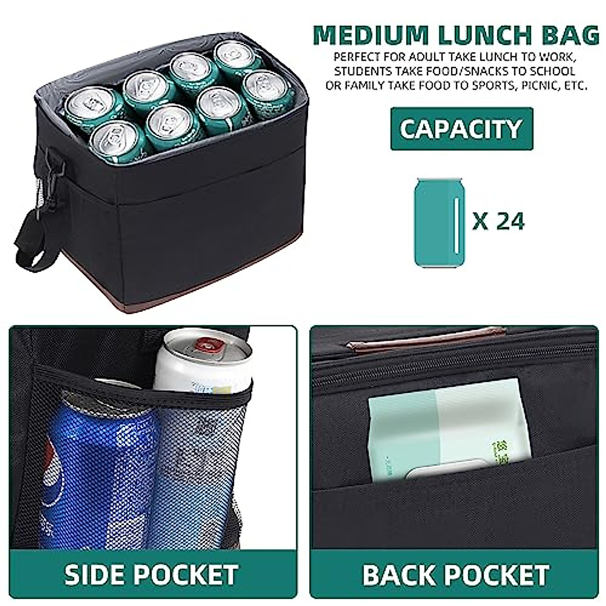 dujp Large Cooler Bag Collapsible Insulated Reusable Lunch Bag for Men Women,Lunch Box for Office Work Camping Picnic Beach, Leakproof Freezable Bag