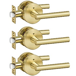 goldenwarm Gold Interior Door Handles, Gold Privacy Lever Door Handle, Heavy Duty Interior Bedroom Door Lever Pack, Gold Door Handles Interior for Bathroom (3 Pack)