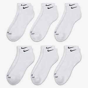 Nike Men's 6-Pack Everyday Plus Cushion Low-Cut Training Socks Size 8-12 (Large) (White)