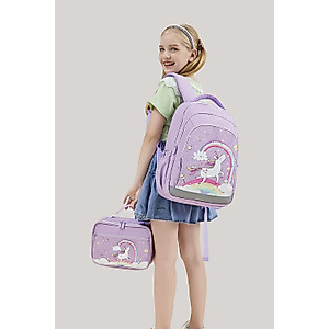 Abshoo Cute Kids Backpack For Girls Kindergarten Elementary Unicorn School Backpacks Set with Lunch Box (Unicorn Purple)