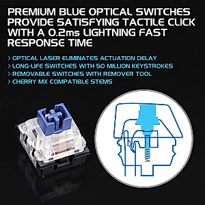 ENHANCE Pathogen Gaming Keyboard - Blue Switch Mechanical Keyboard with Fast 0.2ms Polling, Water & Dust Resistant, NKRO & Anti-Ghosting, Removable Wrist Rest, Ergonomic Keyboard Rainbow LED 9 Effects