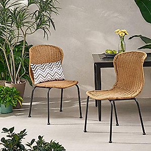 Christopher Knight Home Dinah Outdoor Wicker Dining Chair (Set of 2), Light Brown, Black