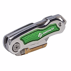 Greenlee 0652-22 8.9" Folding Utility Knife with Retractable 3-Position Serrated Blade, Silver/Green