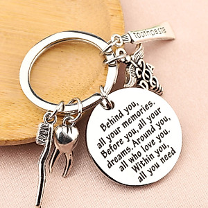 FEELMEM Dental Assistant Keychain Future Dentist Gift DA Graduation Gift Behind You All Memories Before You All Your Dream Inspirational Gift for Her (Assistant Keychain)