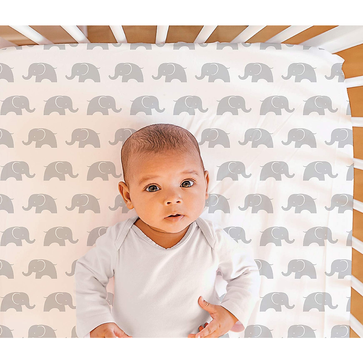 The Peanutshell Elephant Walk Crib Bedding Set - 3 Piece Unisex Nursery Set - Crib Quilt, Crib Sheet, Crib Skirt