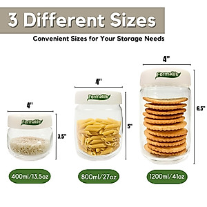FERMALIFE - Food Storage Jar Containers, Borosilicate Glass Vacuum Seal Lids, Airtight Food Pantry Seal, Flour, Cereal, Pasta, Grains, Oats Canister | Size: 13.5oz, 27oz, 41oz (13.5oz - BLACK)
