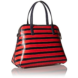 kate spade new york Julia Street Stripe Maise Satchel Bag, Rich Navy/Cherry Liqueur, One Size