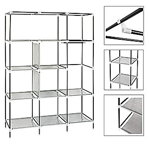 Simply-Me Wardrobe Storage Closet Portable Closet Clothes Storage Organizer Non-Woven Fabric Closet Organizers and Storage Shelves with Side Pockets,69-Inch (Gray)