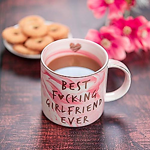 Hendson Girlfriend Birthday, Anniversary, Romantic Gift - Best Girlfriend Ever - Funny Cute Couple Birthday Gifts Ideas for Girlfriend, Her, Couples - Pink Marble Mug, Ceramic 11.5oz Coffee Cup
