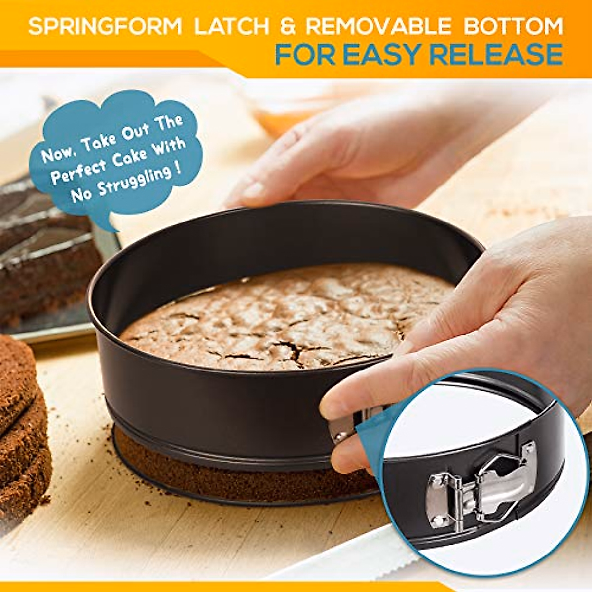 HIWARE Springform Pan Set of 3 Non-stick Cheesecake Pan, Leakproof Round Cake Pan Set Includes 3 Pieces 6" 8" 10" Springform Pans with 150 Pcs Parchment Paper Liners