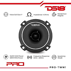 DS18 PRO-TWN1 - Titanium High Compression Neodymium Slim Super Bullet Tweeter 1" 240W Max 120W RMS with Built in Crossover Tweeters are The Best in The Pro Audio and Voceteo Market (1 Speaker)