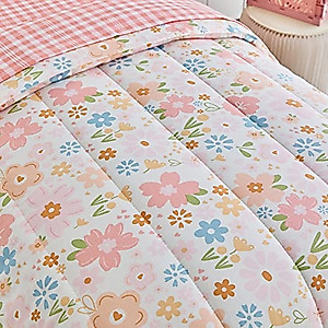 Joyreap 4 Piece Cotton Toddler Bedding Set for Girls, Pink Flowers Design, Soft n Breathable Cotton Toddler Comforter Set, Includes Quilted Comforter, Fitted Sheet, Top Sheet, and Pillow Case