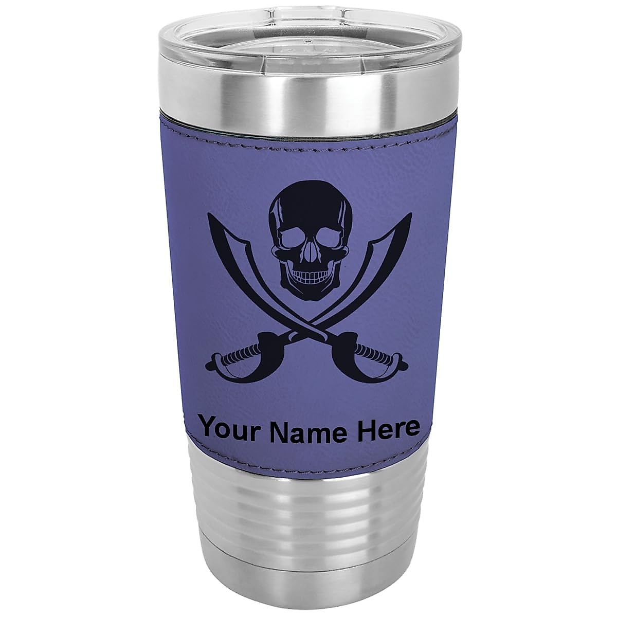 LaserGram 20oz Vacuum Insulated Tumbler Mug, Jolly Roger, Personalized Engraving Included (Faux Leather, Dark Purple)