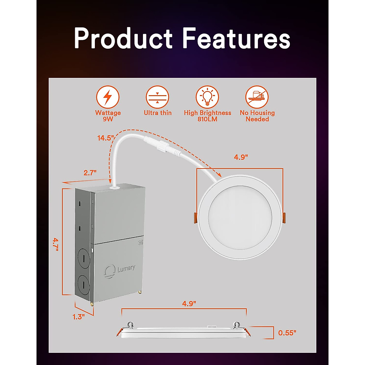 Lumary RGBAI Smart Recessed Lighting 4 Inch with Gradient Accent Light and Night Light 9W 780lm Wi-Fi Recessed Lights Ultra-Thin Can-Killer Downlight Work with Alexa/Google Assistant/Siri, 4PCS