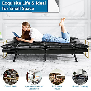 LIFERECORD Futon, Loveseat Memory Foam, Convertible Sleeper Adjustable Armrest&Backrest, Sofa Bed Couches for Bedroom, Small Spaces Sofabed, Black
