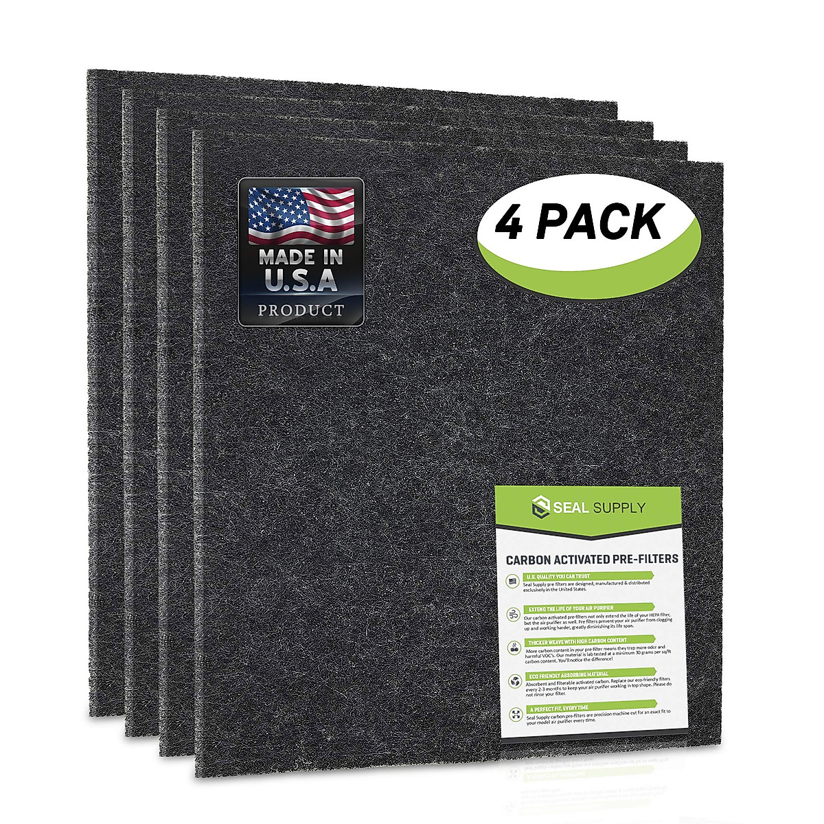 Seal Supply 4 Pack of Idylis D Carbon Activated Pre Filters Machine Precut Compatible with Idylis Purifier Models AC-2118 & AC2123