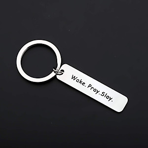 CENWA Wake Pray Slay Quote College Student Gift Friendship Keychain Morning Motivation Inspiring Jewelry Gift For Best Friend (Wake play slay K)