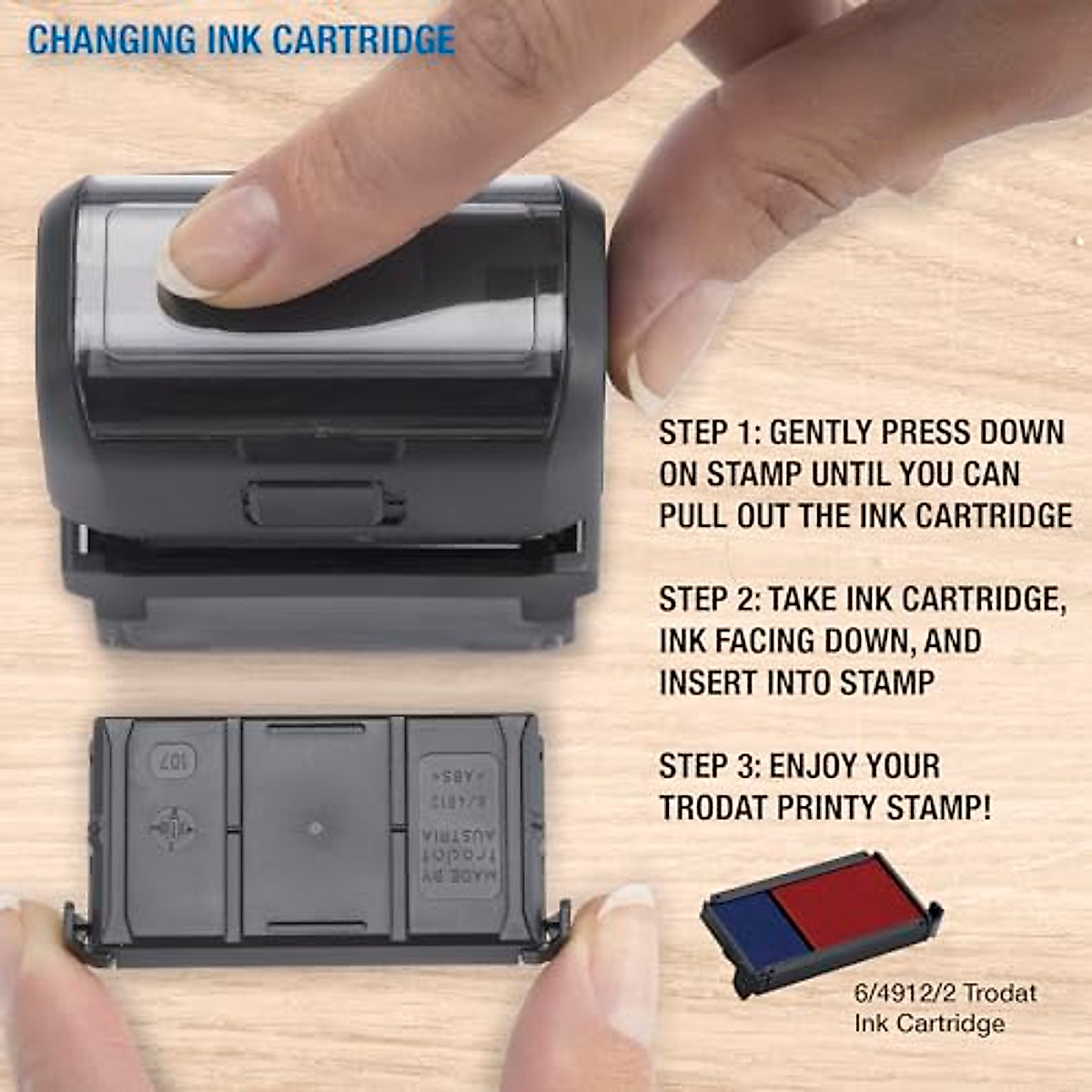 Trodat Printy 4912 Self Inking Pastel Blue Do it Yourself (DIY) 4 line Personalized Custom Message or Address Stamp kit with Black Ink, Impression Size: 3/4” x 1-7/8” inch